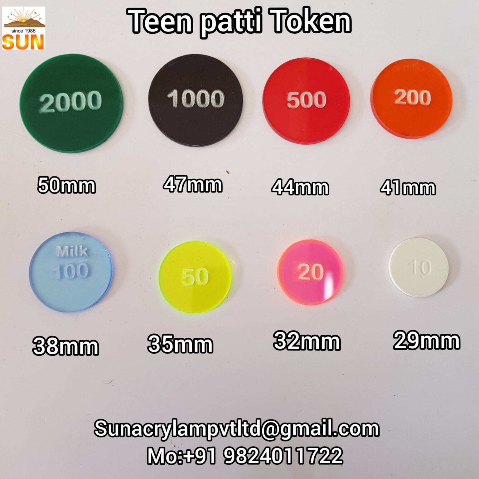 Acrylic Tokens - Sun Acrylam Pvt Ltd